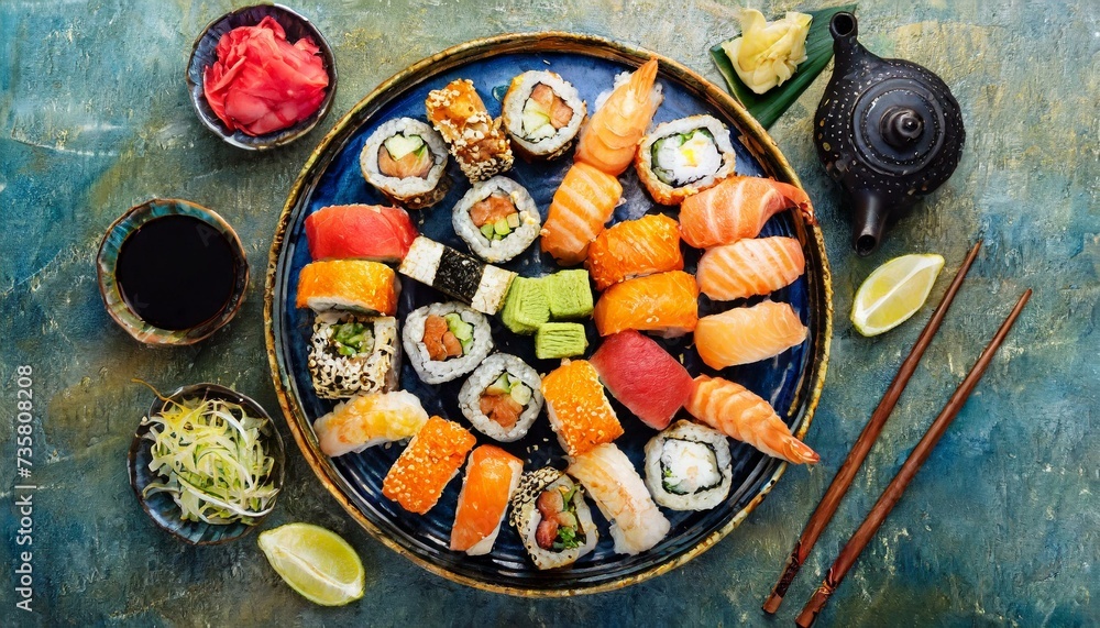 Assorted Sushi presented in a Tasteful Way - Diverse different types of ...