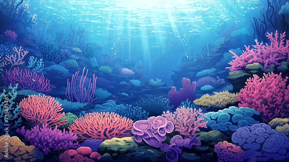 A vibrant coral reef teeming with marine life beneath the ocean's ...