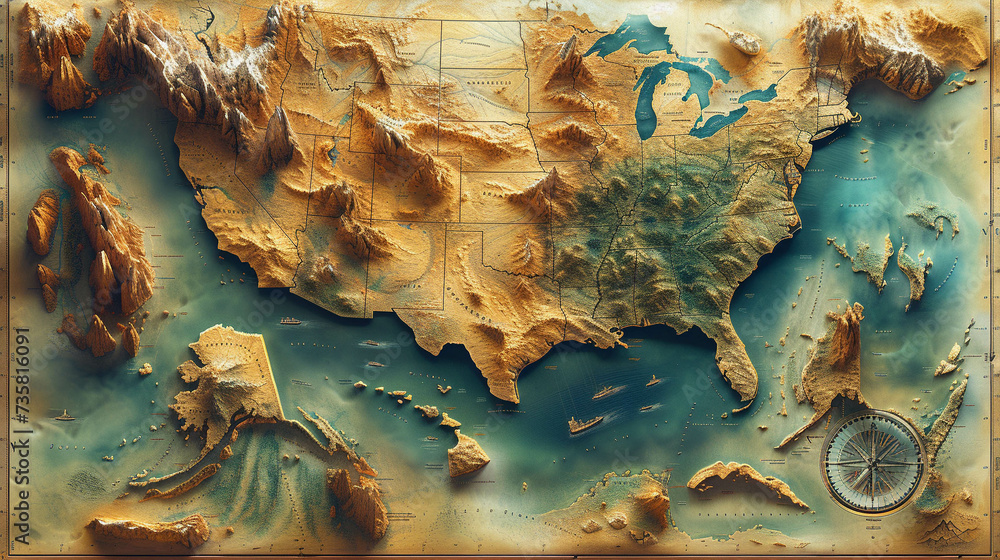 Explore the vast landscape of America with a detailed map capturing the ...