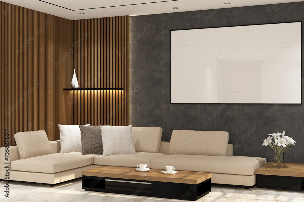 Contemporary modern of living room with frame mock up . Design 3d ...