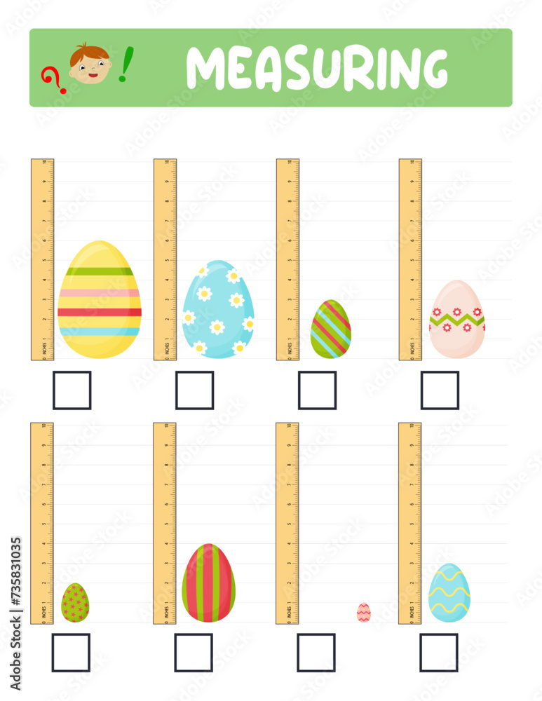 Measuring length with ruler. Education developing worksheet. Game for ...