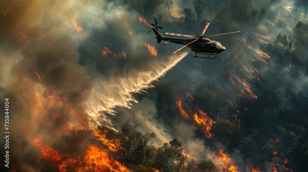 Helicopter Fire Rescue in the Forest Sky, Military Aircraft Soaring ...