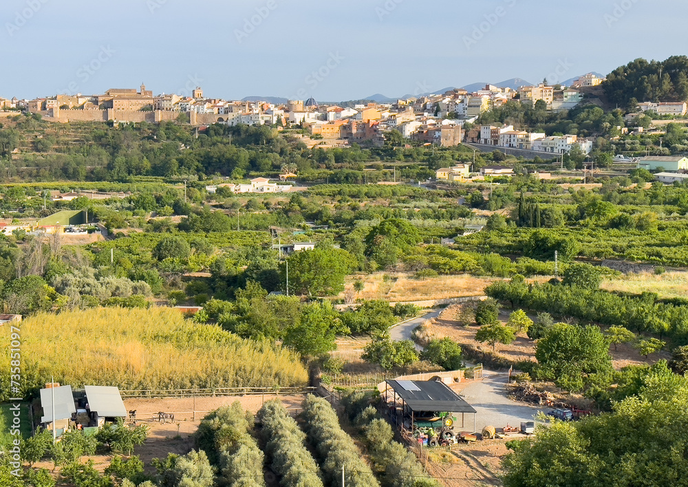 Rural landscape in Segorbe town. Farmhouse at vegetable field. Spain ...