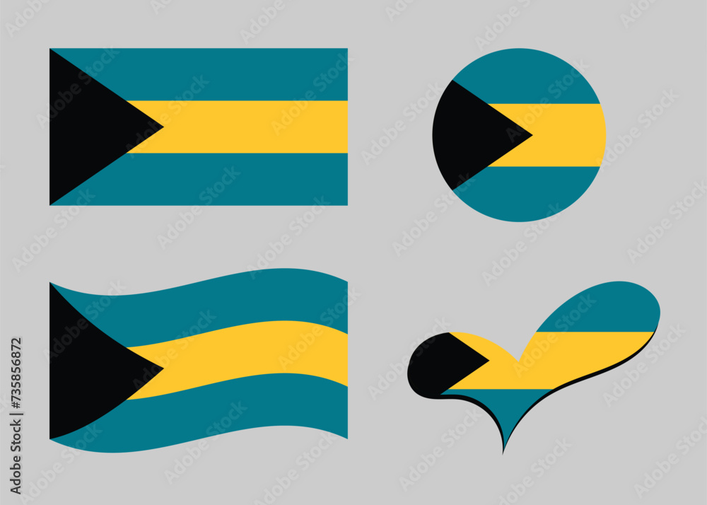 Bahamian flag. Bahamas flag in heart shape. Bahamas flag in circle ...