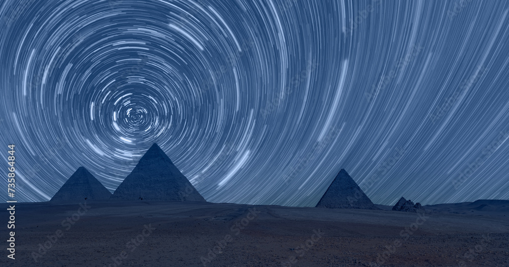 Giza Pyramid Complex with Starry sky at night - Cairo, Egypt Stock ...