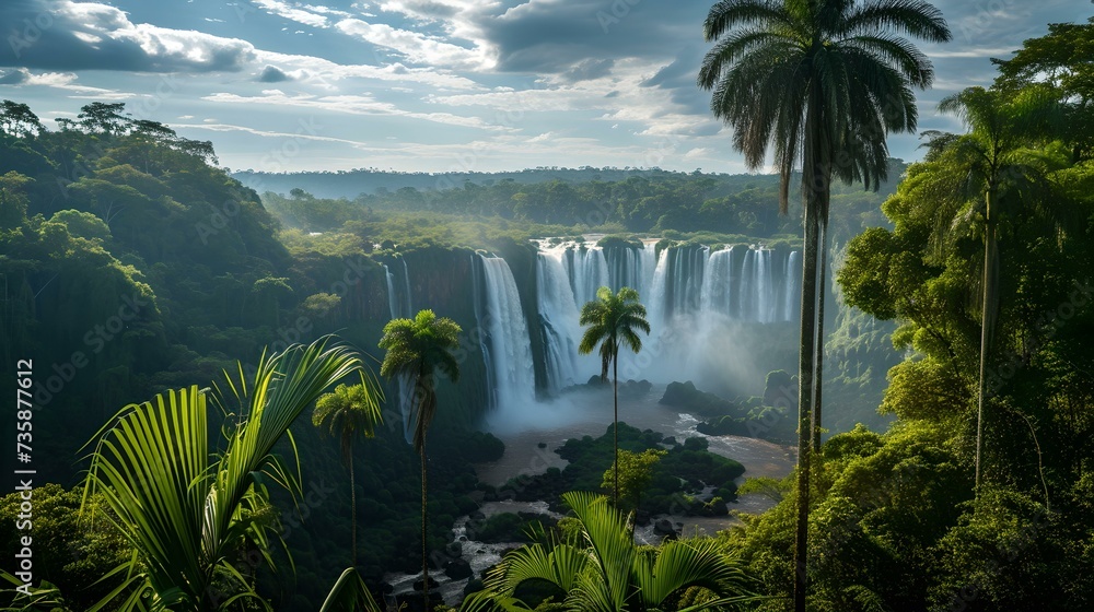 Majestic waterfall amidst lush tropical rainforest. scenic natural ...