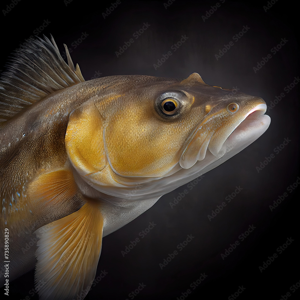 Stunning Studio Portrait of a Walleye Fish Isolated on Black Stock ...