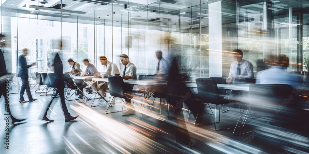 Image of the movement of businessmen and office workers in the office ...