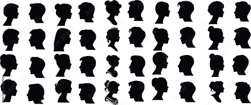 Cameo Silhouette, diverse, vector illustration of people’s profiles ...