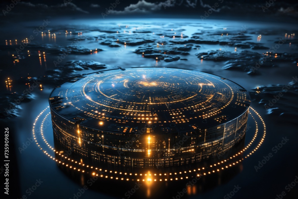 surface of earth planet with futuristic computer technology and mega ...