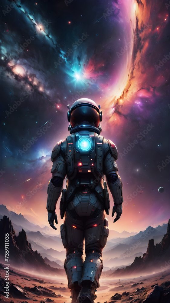 Astronaut and alien floating together in space Stock Photo | Adobe Stock