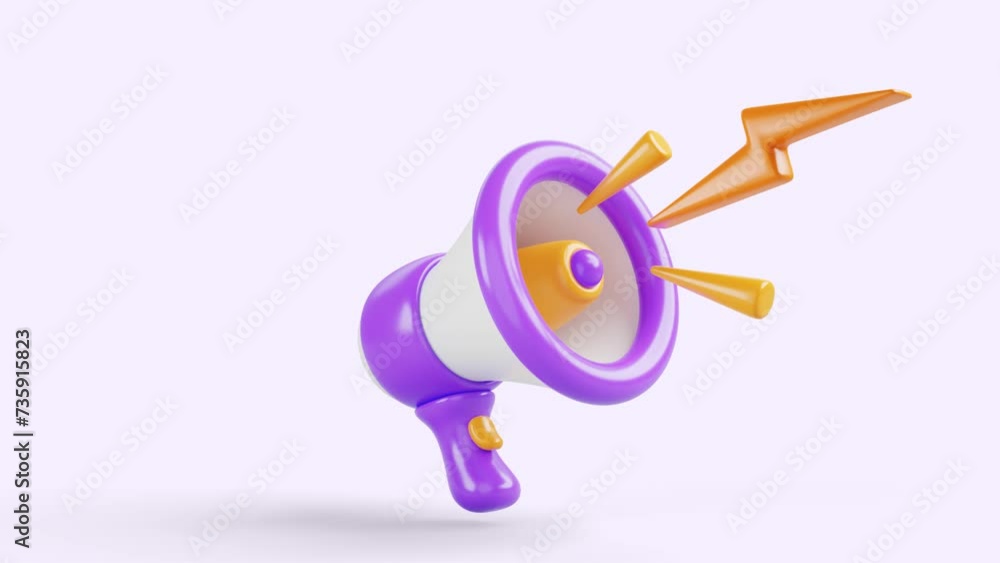 Loudspeaker bullhorn, megaphone speaker with lightning flash 3d render ...