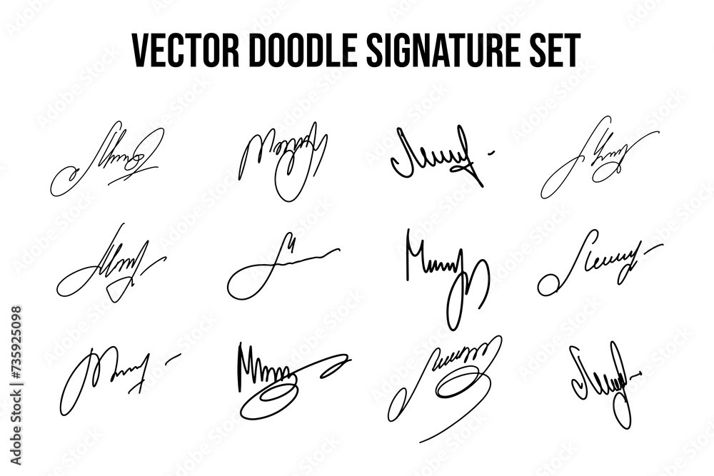 Handwritten fake signature set. Collection of vector fictitious ...