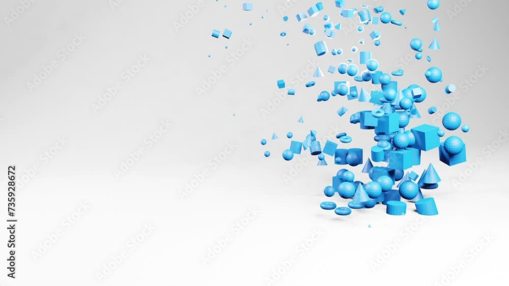 Vidéo Stock Blue cube construction with cones, spheres, cylinders and ...