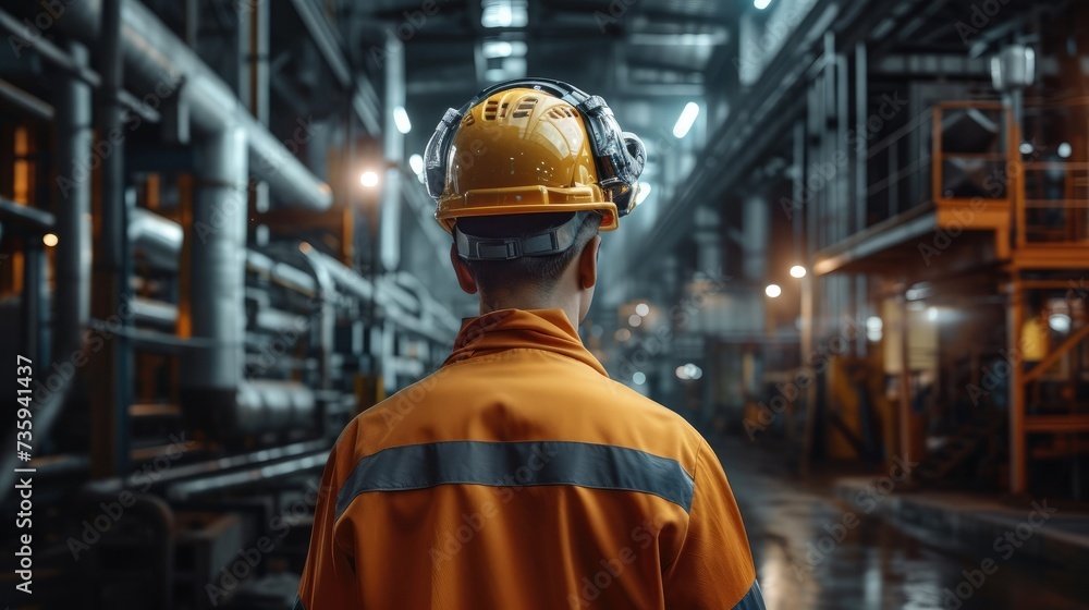 A worker wearing a smart helmet with environmental sensors for safety ...