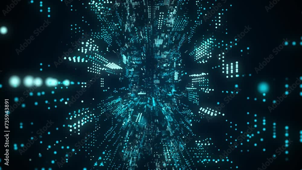 Cyber futuristic speed tunnel. Sci-fi blue wormhole. Matrix technology ...