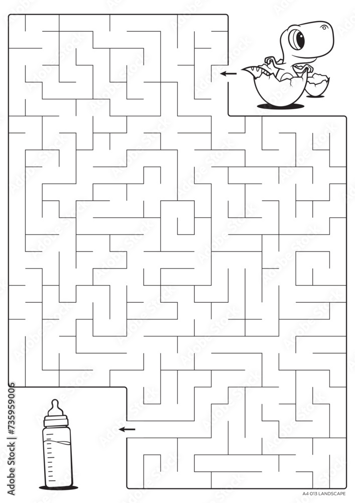 Vector black line printable maze. Format A4. Coloring book educational ...