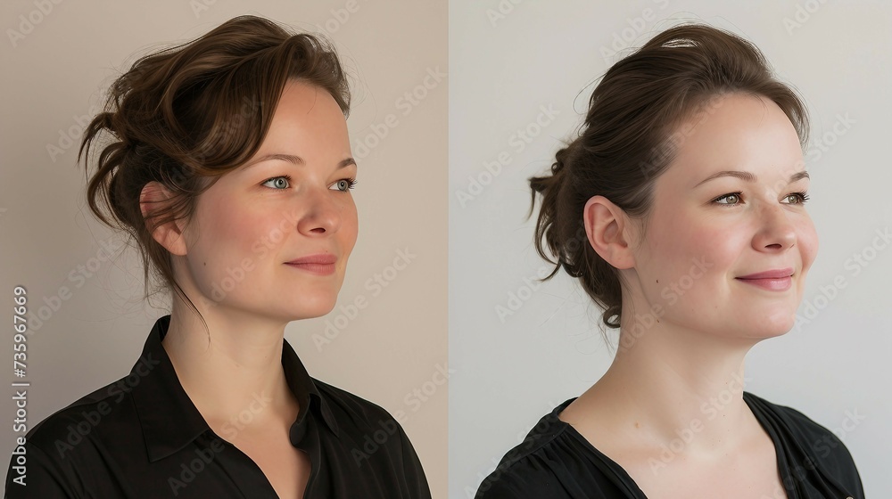 Before-and-after images of a woman , the transformative impact of ...