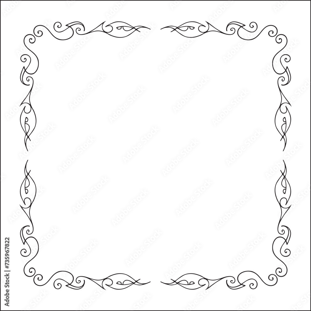 Elegant black and white monochrome ornamental border with sharp angles ...