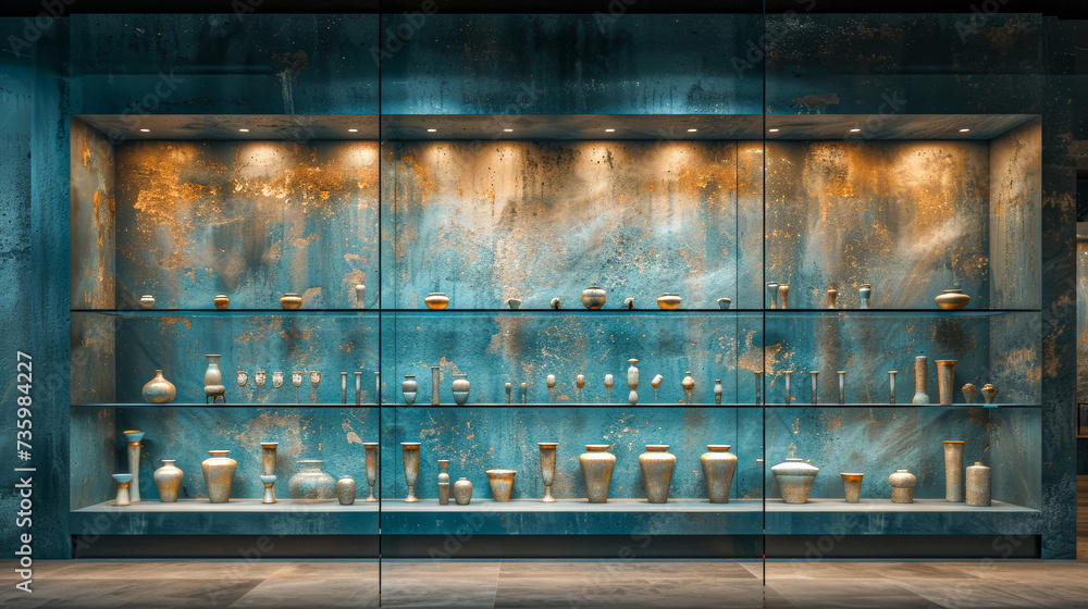 Archaeological biblical finds on a museum display shelf ancient works ...