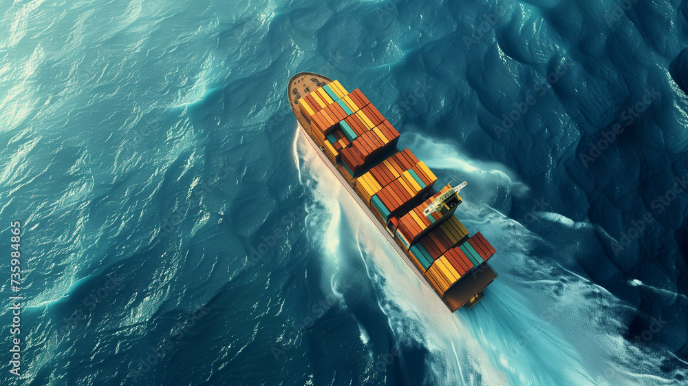 bird's-eye view of a cargo ship at sea, using generative AI to ...