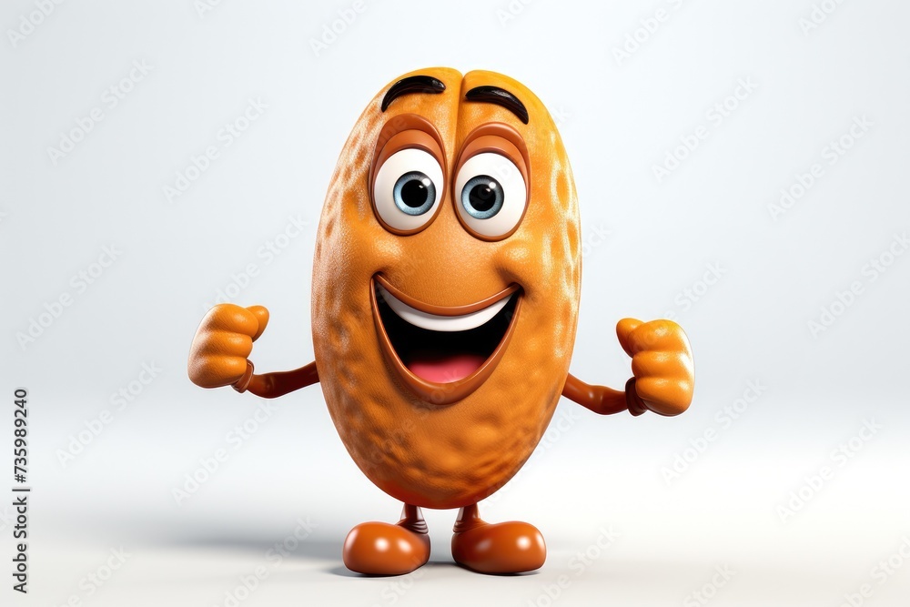 3D organic peanut funny cartoon character with eyes on neutral ...