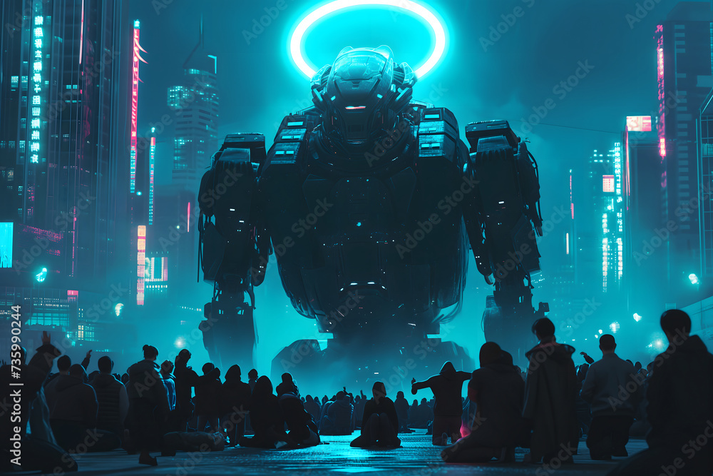 Cyber god in front of their adepts for artificial super intelligence ...