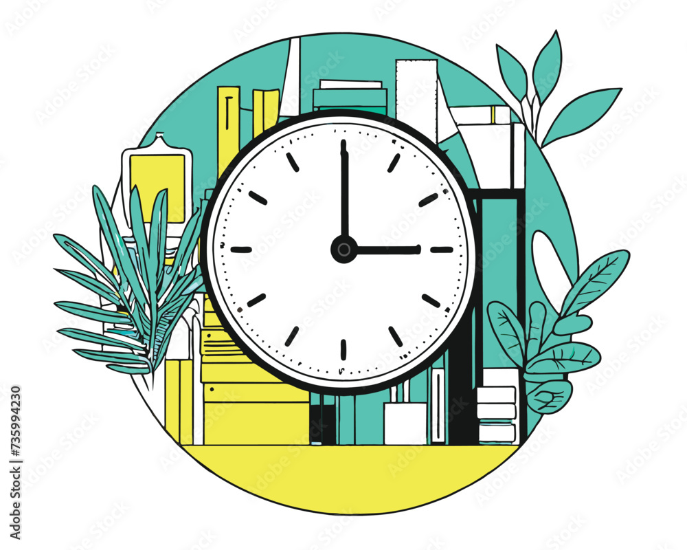 illustration of a wall clock showing office hours. vector isolated on ...