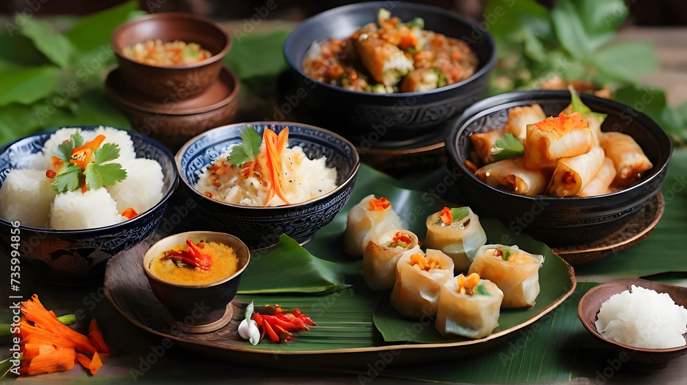 Cambodian Khmer New Year Feast Fragrant bowls of amok, plates of fresh ...