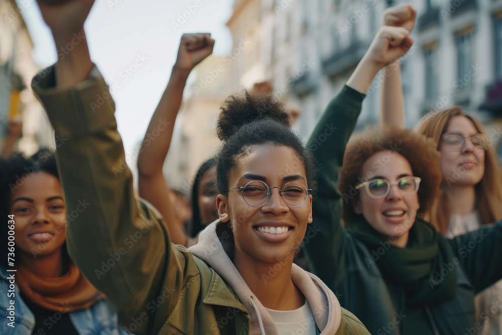 Empowerment in Action: Female Activists on City Streets Stock Photo ...