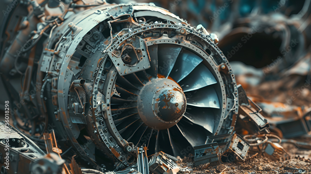 Turbofan engine dissected, its components laid bare in mechanical ...