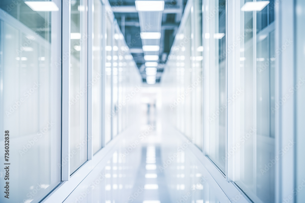 Bokeh-style background depicting a corridor in a server room, capturing ...