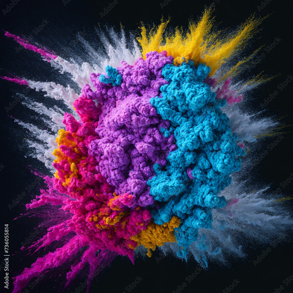 bright colored background, colored powder is thrown into the air ...