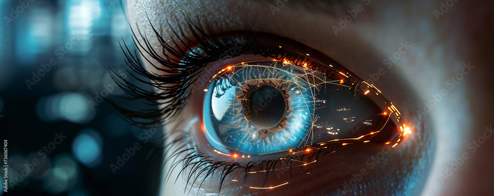 Ai tech and transhumanism, New age of AR / VR vision. AR / VR contact ...