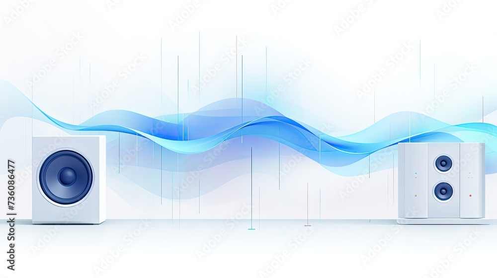 a minimalist flat 2D vector style speaker on the left side of a ...