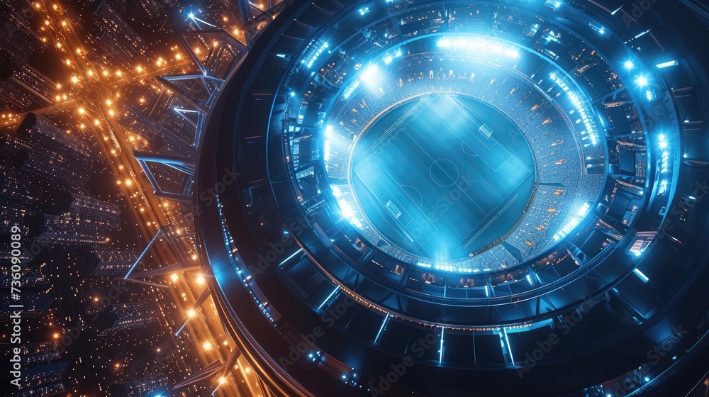 Aerial Shot Looking Down on Huge Circular Football Stadium, Modern and ...