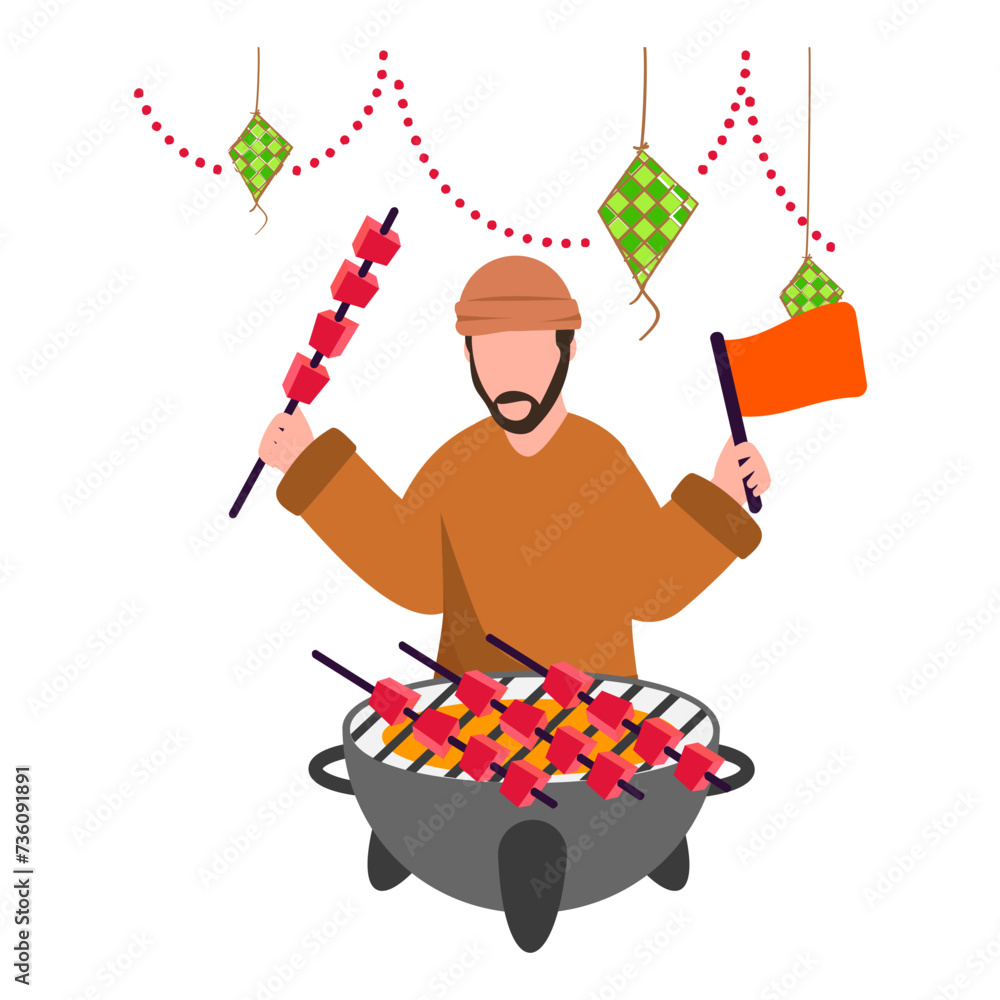 Person Making Barbecue with Qurban Halal Meat concept, Grilling the ...