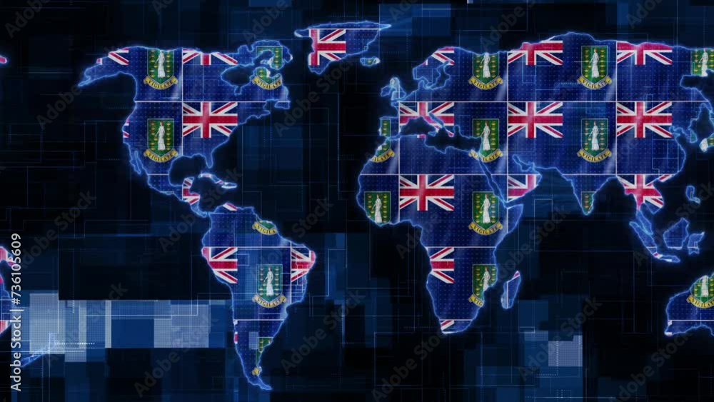 British Virgin Islands flag earth map glowing technology motion news ...