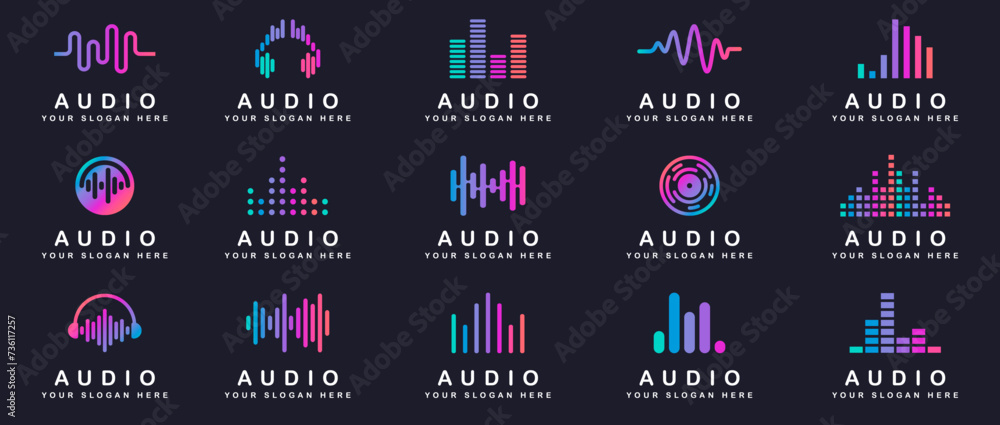 Audio logo collection. Abstract music logo collection. Set of audio ...