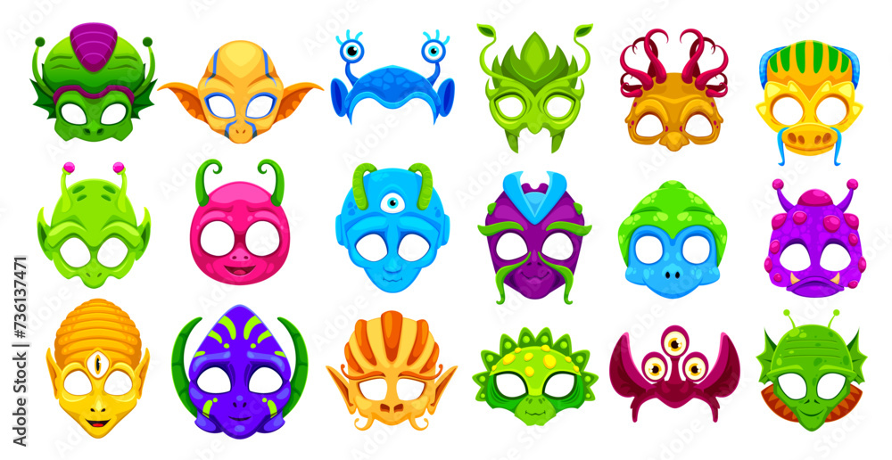 Photo booth space alien masks and props for kids party or avatars ...