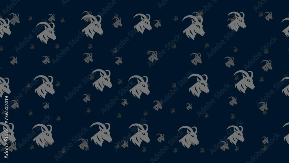 Goat's head symbols float horizontally from left to right. Parallax fly ...
