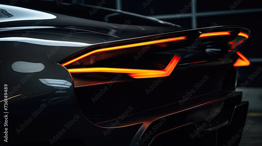 Close up photo of a corner front-end of a futuristic sports car, the ...