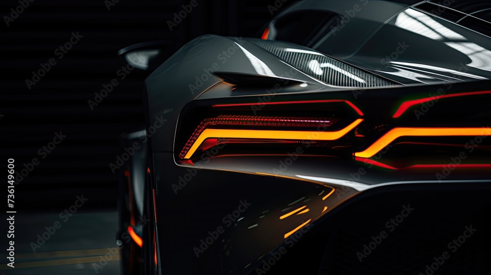 Close up photo of a corner front-end of a futuristic sports car, the ...