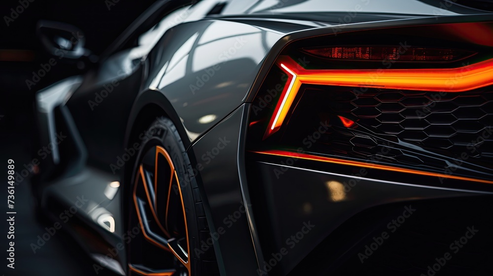 Close up photo of a corner front-end of a futuristic sports car, the ...