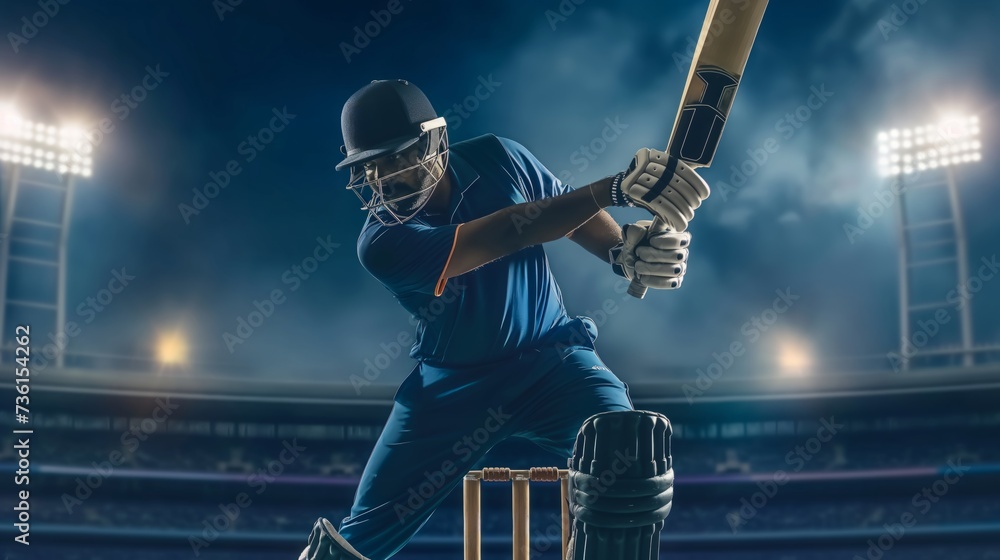 Concentrated competitive man, professional cricket player in motion ...