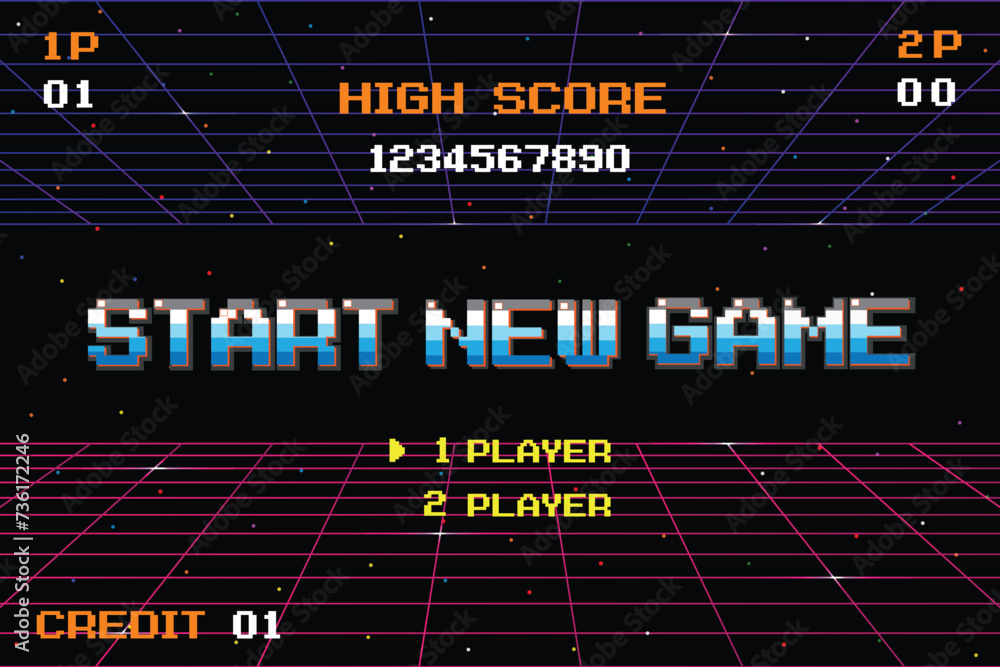 START NEW GAME play .pixel art .8 bit game. retro game. for game assets ...