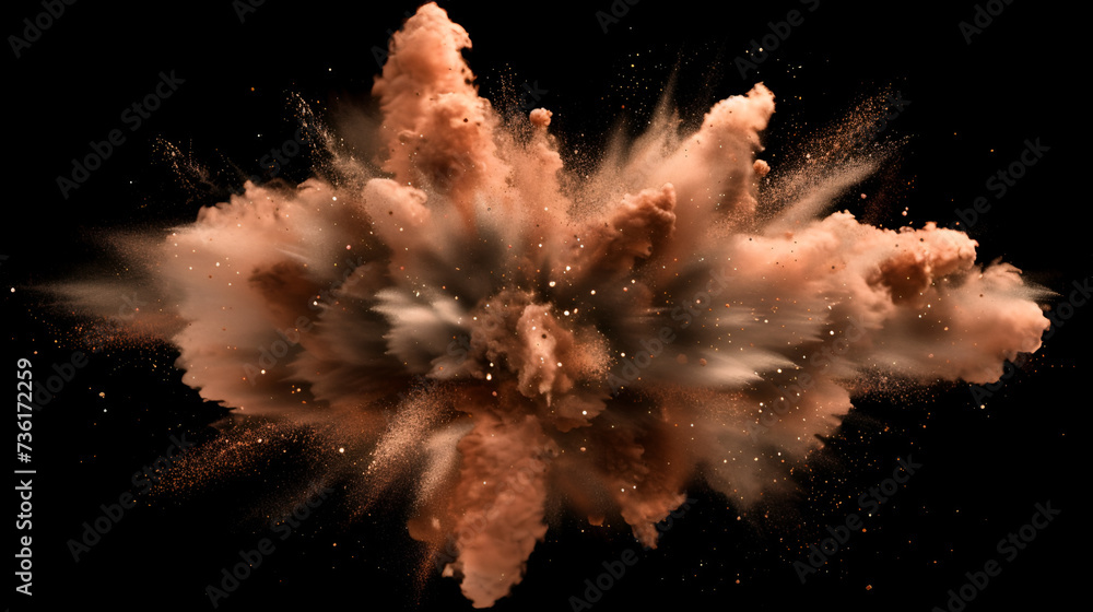 Colorful powder/particles fly after being exploded against black ...