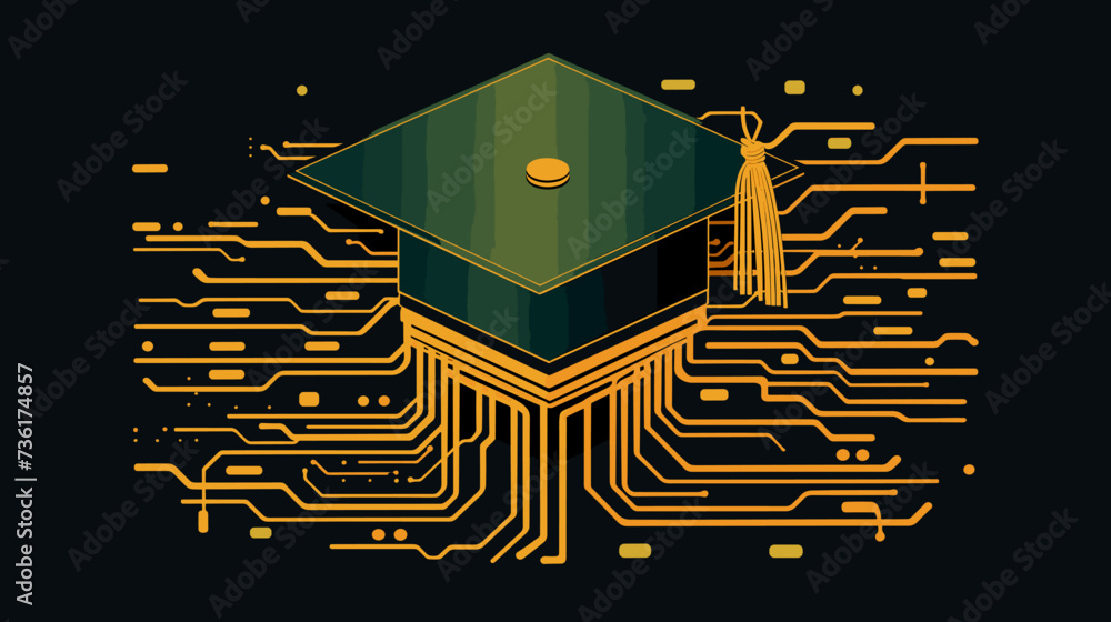 Circuit board patterns forming the shape of a graduation cap ...