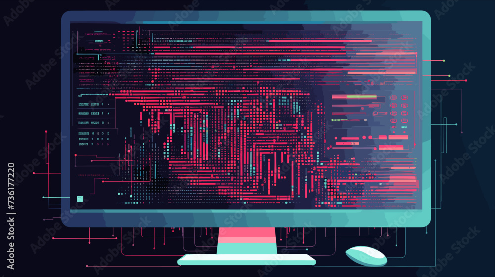 Abstract computer monitor with lines of code on the screen representing ...