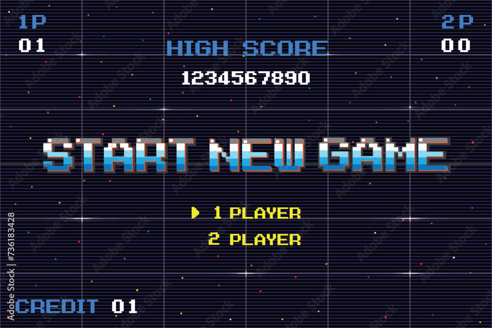 START NEW GAME play .pixel art .8 bit game. retro game. for game assets ...